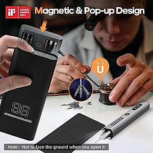 AM ARROWMAX 102 in 1 Electric Screwdriver, Cordless Precision Screwdriver Set with 96 Magnetic Bits, Red Dot, IF Winning Design, Portable Screwdriver Set for Phone Camera Watch (SES PRO PLUS) Grey