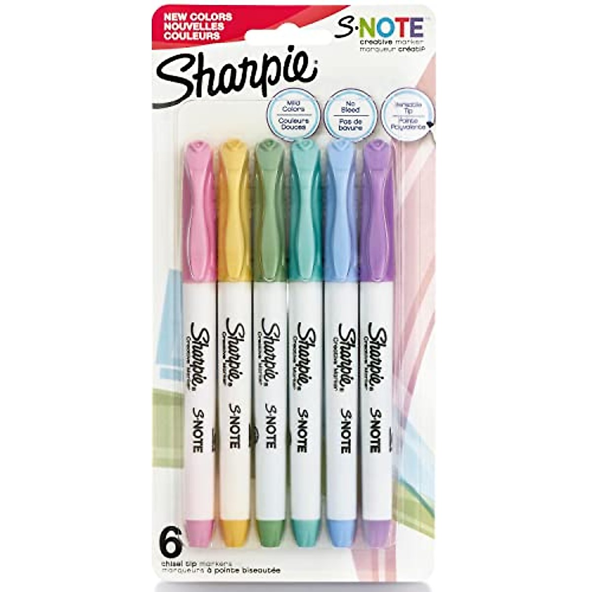 Sharpie S-Note Creative Colouring Marker Pens | Highlight, Write, Draw & More | Assorted Pastel Colours | Chisel Tip | 6 Count
