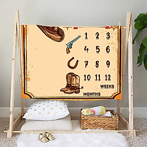 KIKIDOR Western Cowboy Baby Monthly Milestone Blanket Country Leather Boots Cowboy Hat Newborn Photo Props Baby Shower Party Decor New Baby to 12 Months Growth Calendar Blanket 48x40 inch BTZYKI82