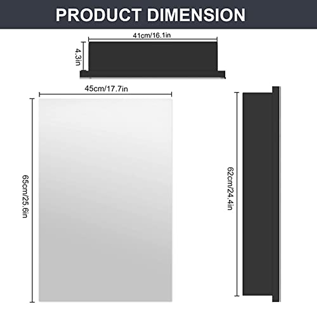 Medicine Cabinet, 17.7" X 25.6" Recessed or Surface Bathroom Medicine Cabinet with Mirror Door, Stainless Steel Bathroom Wall Cabinet for Bathroom