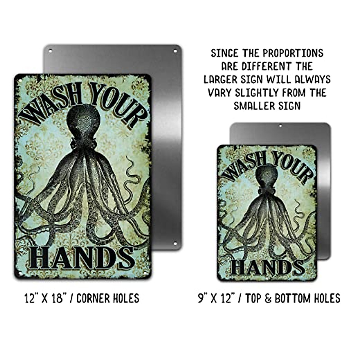 Octopus Wash Your Hands Bathroom Wall Metal Sign