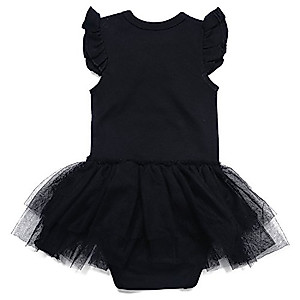 ROMPERINBOX Baby Girl Ruffle Dress Bodysuit Black Summer Newborn Infant Tulle Romper Dresses 0-24 Months (3-6 Months)
