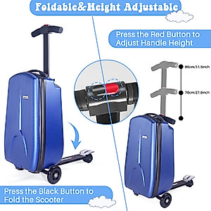 MRPLUM Scooter Luggage Detachable Ride On Suitcase Scooter for Kids Age 4-15,Carry-On Luggage Airline Approved,Multifunctional Travel Trolley Kids Scooter Suitcase Blue