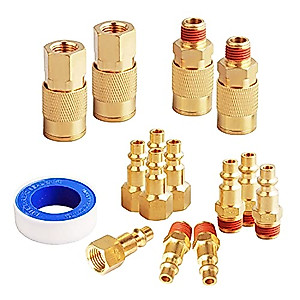FYPower 15 Pieces 1/4" NPT Air Coupler and Plug Kit, Quick Connect Air Fittings, Industrial Solid Brass Quick Connect Set