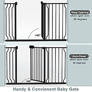 Fairy Baby Extra Wide Baby Gate Black 57.5-62 Inch Wide, Walk Through Pressure Mounted No Drill, Long and Large Tension Dog Gates for Pet and Kids
