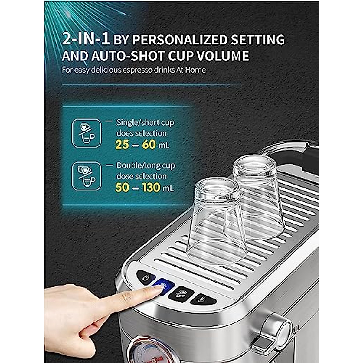 Gevi 20 Bar Compact Professional Espresso Coffee Machine with Milk Frother/Steam Wand for Espresso, Latte and Cappuccino, Stainless Steel, 35 Oz Removable Water Tank