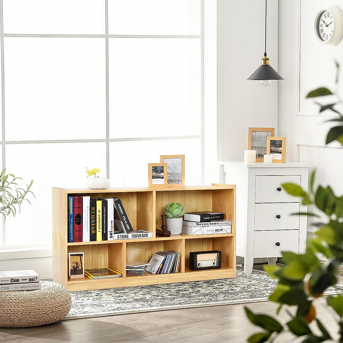 Tangkula 5 Cube Bookcase, 2 Tier Wooden Storage Open Bookshelf, Multipurpose Display Storage Cabinet for Living Room, Bedroom, Hallway, Kid's Playroom, Reading Nook (Yellow)