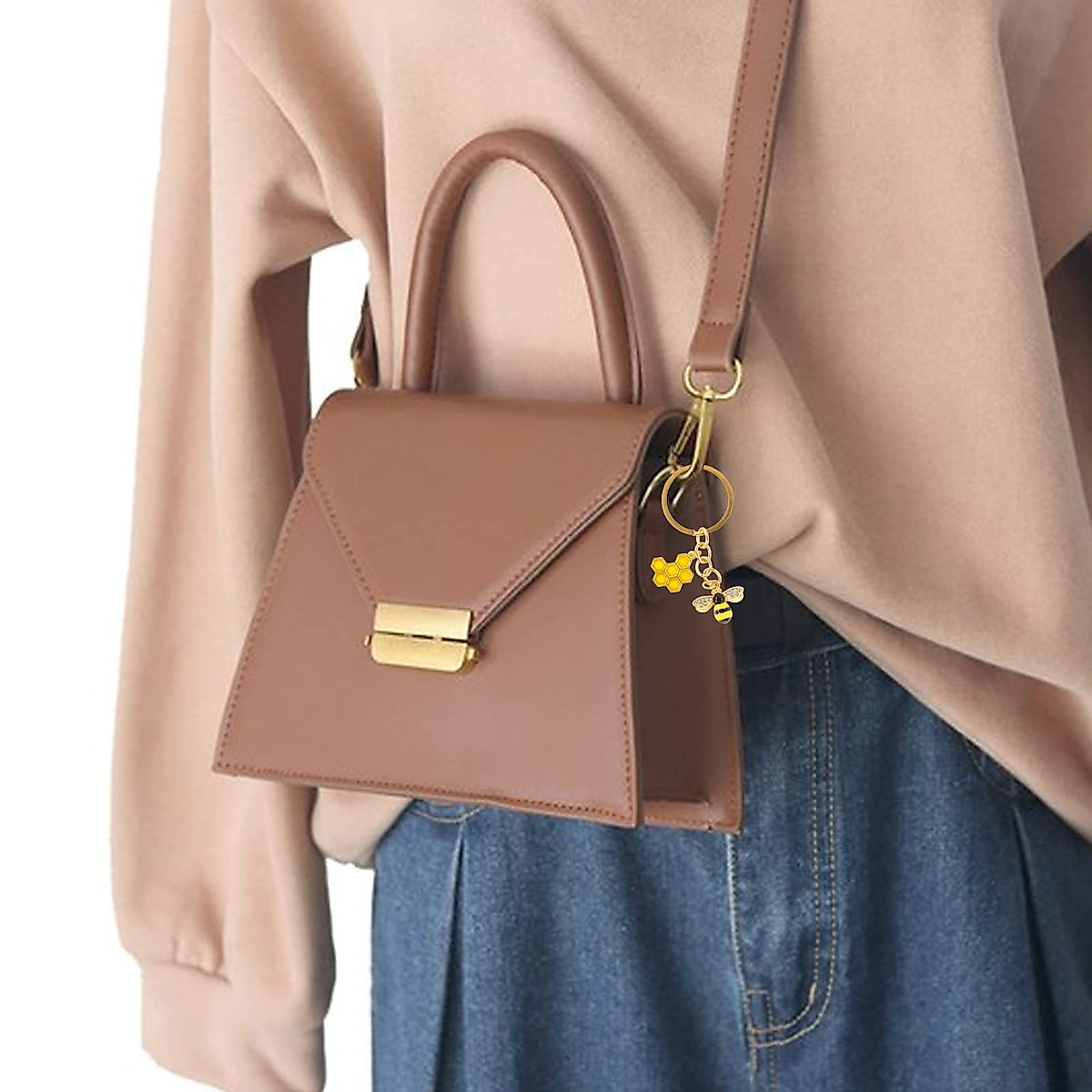 Bee Keychain - 1 Set Honey Crystal Key Ring Yellow Decor for Bag Decor Car Supplies,Rhinestone Decorations for Bag Accessories Gift to Women Girls