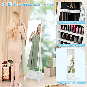 GOFLAME Jewelry Cabinet Freestanding, LED Lighted Jewelry Armoire with Full-length Frameless Mirror, Foldable shelf, 6 Drawers, Lockable Mirrored Jewelry Cabinet with 3 Adjustable Angle (White)