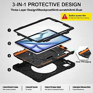 BRAECN for iPad Air 11 Inch 6th Generation Case M2 2024,iPad Air 5th Gen/iPad Air 4th Gen 10.9 Inch,Shockproof Durable Silicone Case with 360 Rotating Hand Strap&Kickstand for iPad Air 11'' Case-Black