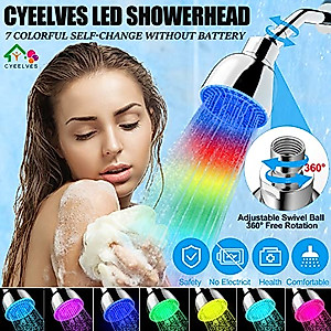 LED Shower Head, Shower Head with Lights, 7 Color Light Automatically Changing Led Rainfall Showerhead, LED Fixed Showerheads for Bathroom, High Pressure Quiet Adjustable Rain Showerhead for Kid Adult