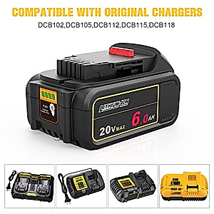 2-Pack 6.0Ah Replacement Battery for Dewalt 20V Battery DCB206 DCB204 DCB204-2 DCB203 DCB201 DCB200 DCB207 DCB208 DCB210, Compatible with 5.0Ah/10.0Ah Dewalt 20V Max Battery and Dewalt 20 Volt Tools