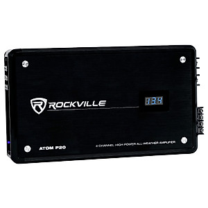 Rockville Atom P20 Marine/ATV/Car Bluetooth Amplifier 1600w Peak/440w RMS 4 Channel w/Volt Meter, Black