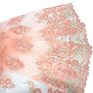 Aisunne African Lace Fabrics 5 Yards Nigerian French Lace Fabric Fashion Embroidered and Beading for Wedding Party Dresses (Peach Pink)
