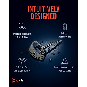 Poly Voyager Legend Wireless Headset (Plantronics) - Single-Ear Bluetooth w/Noise-Canceling Mic - Voice Controls - Mute & Volume Buttons - Ergonomic Design -Connect to Mobile/Tablet via Bluetooth -FFP