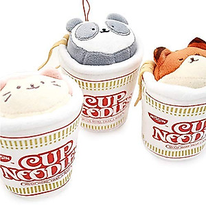 Anirollz Stuffed Animal Plush Keychain - Official Nissin Cup Noodle Ornament Charm Toy Doll | Soft, Squishy, Warm, Cute, Comfort, Safe | Birthday Gift Pillow with Kitty, Fox, Panda 3" Set of 3
