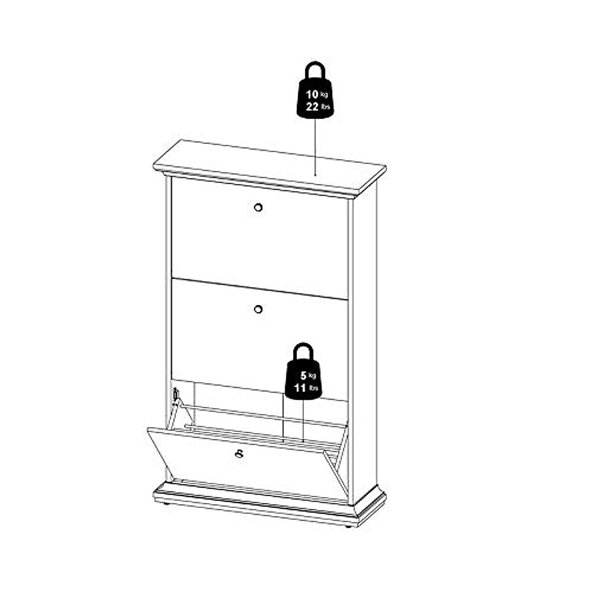 Pemberly Row Contemporary Design 3 Drawer Wood Shoe Cabinet, 18-Pair Shoe Rack Storage Organizer in White