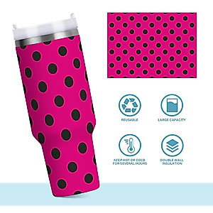GAIGEO Hot Pink Polka Dots Tumbler Cups, Reusable 30 Oz Tumbler with Lid and Straw, Double Wall Vacuum Insulation, Suitable for Family Office Sport