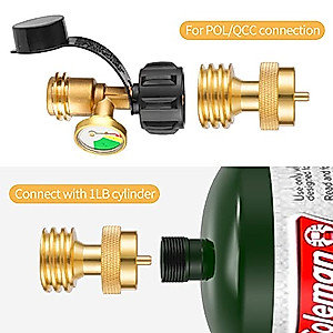 NiuBuNiu 1lb to 20lb Propane Tank Adapter, Acme Male & POL Female Thread- Fit for QCC1/POL Hose and Fegulator.(Contains Sealing Tape) (QCC/Type1)