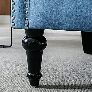 YISH W117081979 Modern Linen Accent Tufted Arm Chair with Thick Cushion and Wood Frame, Comfy Single Sofa with Armrest Backrest for Reading Bedroom Office Club, Blue