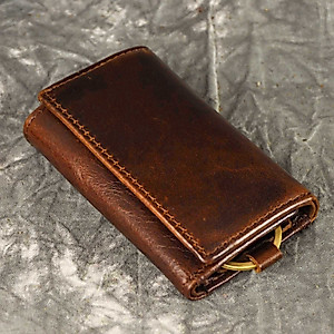 Le'aokuu Mens Genuine Leather Car Key Case Loop Hook Coin Case Cover Wallet Snap (Coffee 2)