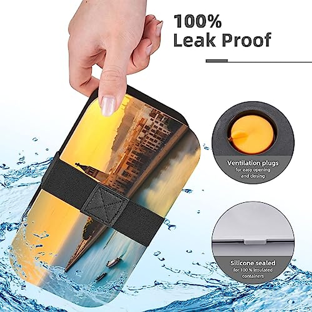 Sunset In Barcelona Adult Lunch Box, Bento Box, With Cutlery Set Of 3, 2 Compartments, Rectangular, Lunch Box For Adults