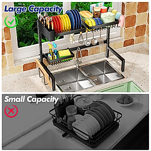 SNSLXH 2 Tiers 3 Baskets Over The Sink Dish Drying Rack, Kitchen Large Shelf, Suitable for 99% Sinks, Effective Drainage Drying, Kitchen Drainage Rack, 24.8"-35.4"