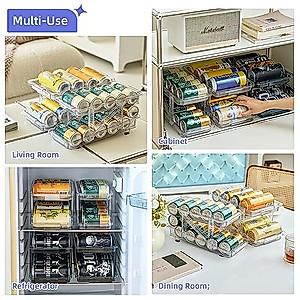 Ynelyase Soda Can Dispenser Organizer for Refrigerator Mini Skinny and Pop Can Holders Drink Storage Wide Adjustable (2-Pack Clear)