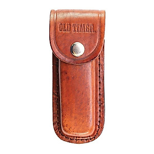 Old Timer 125OT Mustang 9.3in Traditional Folding Pocket Knife with 1 High Carbon Stainless Steel Blade, Ergonomic Sawcut Handle, and Leather Sheath for EDC, Hunting, Camping, Whittling, and Outdoors