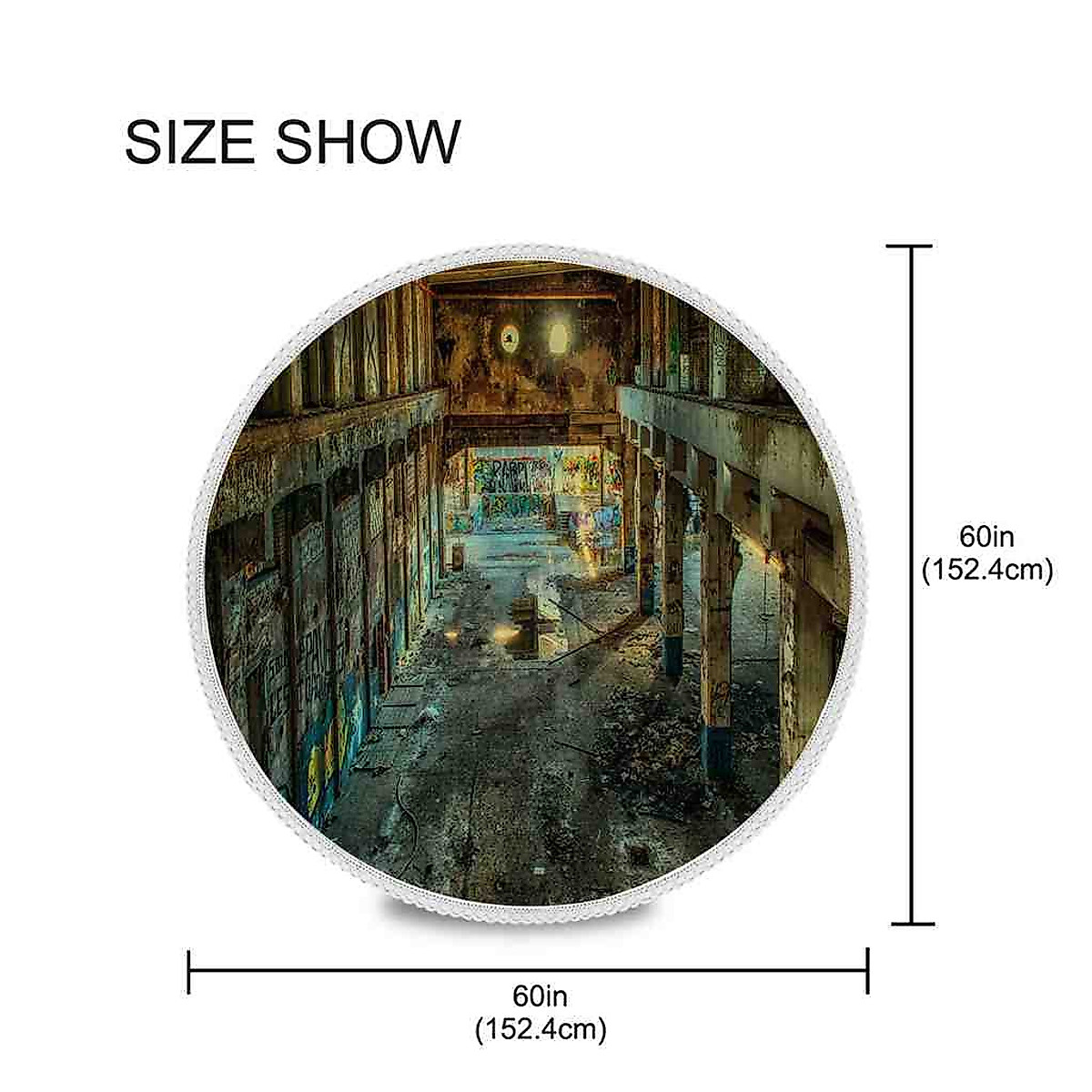 JOHIZUTA Round Table Cloth,Lost Places Abandoned Factory Hall Decorative Tablecloth Washable Table Cover for Home Decor Dinner Kitchen Dining Indoor and Outdoor Use,60"