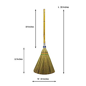 Hand Brush Broom L 22 Inch Natural Grass Broom with Mini Bamboo Handled Red/Blue Indoor Outdoor Smooth Hard Floor Sweeping Cleaning Handmade Home, Kitchen, Bedroom, Lobby Room,Whisk Broom (Classic)