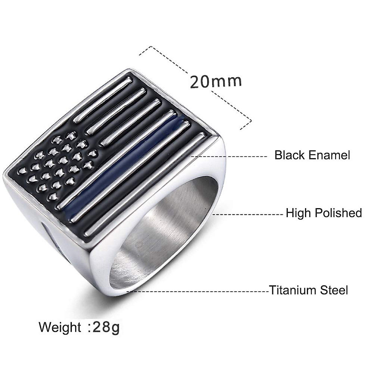 Sping Jewelry Blue Line USA Flag Ring Black American Police Flags Signet Biker Band