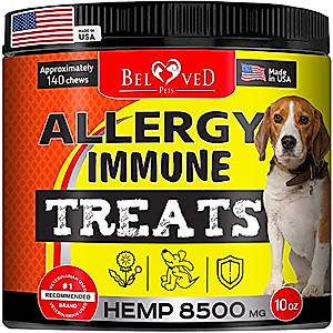 Dog Anti Itch & Allergy Relief Chews - Dry Itchy Skin & Hot Spot Treatment with Probiotic, Omega 3 Oil, Hemp - Immune Supplement & Seasonal Allergies Medicine for Dogs, Puppy - 140 Bites Made in USA