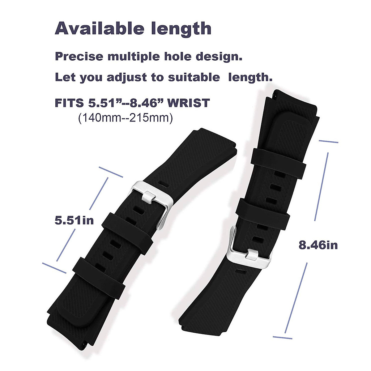 Classic Silicone Replacement Smart Watch Band 22mm, for Fossil Men Gen 5 Carlyle/Women Gen 5 Julianna/Fossil Q Explorist HR Gen 4 Gen 3 Wander Marshal Gen 2 Smartwatch Band Strap 22mm - Black