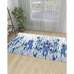 Contemporary Blue Large Rectangular Area Rugs 5' x 7' Living Room, Abstract Rustic Painting Art Durable Non Slip Rug Carpet Floor Mat for Bedroom Bedside Outdoor