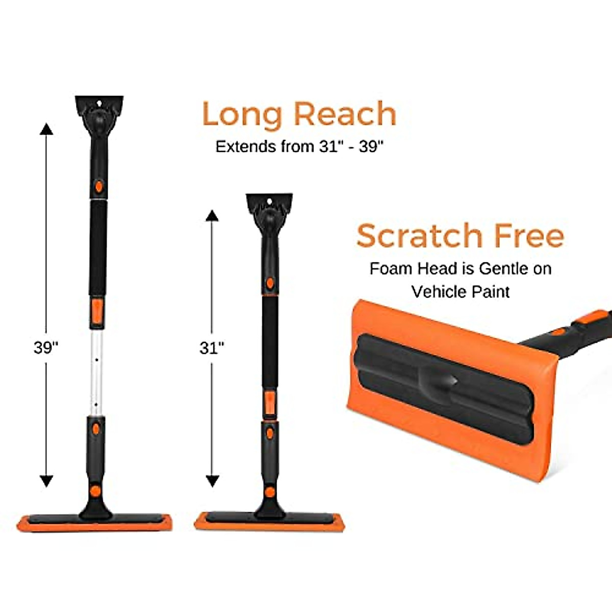 BIRDROCK HOME 39" Extendable Snow Brush with Detachable Ice Scraper for Car | 14" Wide Foam Head | Size: Car & SUV | Lightweight Aluminum Body with Ergonomic Grip | Windshield & Paint Safe…