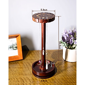 Ceiner Moon Phase Pendulum Display Stand with Tray, Wood Wiccan Rotating Crystal Holder for Up 16 Divination Dowsing Pendulums, Witch Organizer for Necklace Healing Stone Gift Rack
