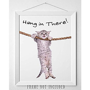 Hang in There - Motivational Quote Encouragement Poster, Inspirational Art Animal Print for Home Decor Office Decor, Cute Gift Idea for Cat Lovers, 11x14 Unframed Art Print Poster