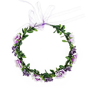 Vividsun Flower Crown for Girls Floral Garland Crown Headpiece Adjustable Rose Flower Crown (A-purple)