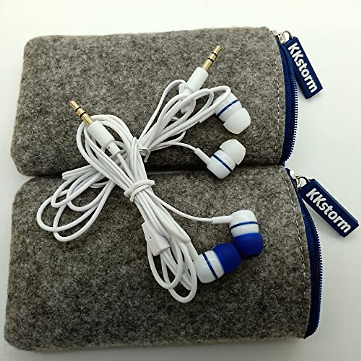 KKstorm Kids Headphones for School Kids: Kids Wired Headphones Wired Earphones Wired for Kids Earphones for Kids Earbuds Wired Headsets in Ear Earbuds in Felt Pouch KK-211 2PACK Blue White