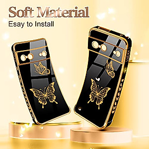 Coralogo for Google Pixel 7 Case Butterfly for Women Girls Girly Pretty Phone Cases Cute Black and Gold Plating Butterflies Design with Screen Aesthetic Cover for Google Pixel 7 5G 2022 6.3"