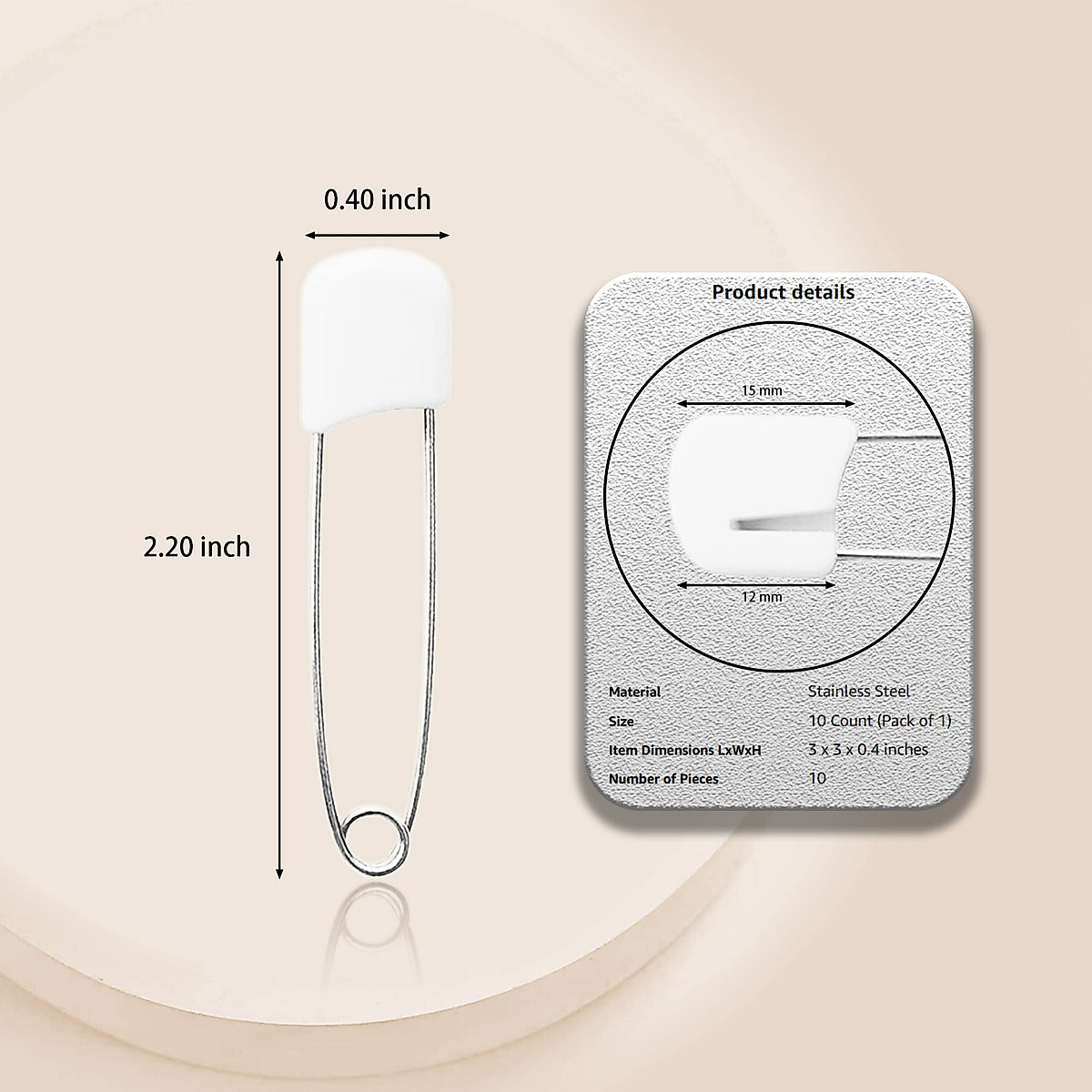 Lxnoap 10 pcs Cloth Diaper Pins Stainless Steel Traditional Safety Pin (White)