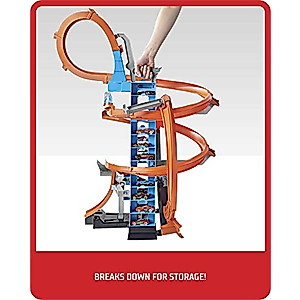 Hot Wheels Sky Crash Tower Track Set, 2.5+ ft High with Motorized Booster, Orange Track & 1 Hot Wheels Vehicle, Race Multiple Cars, Gift for Kids 5 to 10 Years Old & Up