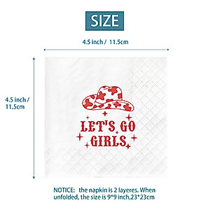 Let’s Go Girls Napkins for Western Cowgirl Bachelorette Party Decorations, Disco Cowgirl Birthday Last Rodeo Party Bridal Shower Party Decorations Supplies, 2Ply 4.5x4.5inches 50Pcs (Red)