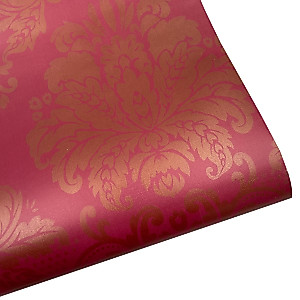 Yifely Red Golden Damask Self-Adhesive Shelf Drawer Liner PVC Furniture Paper 45x300cm