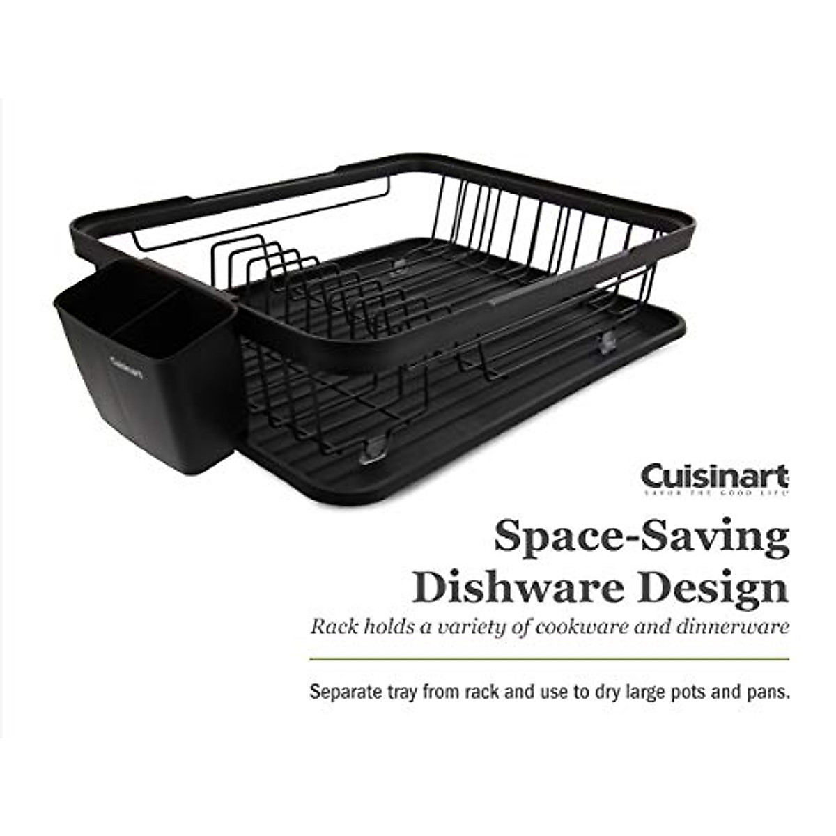 Cuisinart Wire Dish Drying Rack and Tray Set – 3 Piece Set Includes Wire Dish Drying Rack, Utensil Caddy, and Draining Board – Measures 19 x 12.75 x 4.25 Inches – Matte Black/Matte Black Wire