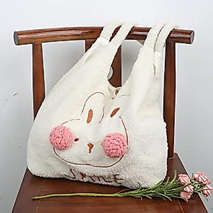 KUANG! Teddy Plush Shoulder Handbag Purse Cute Bear Fluffy Hairball Tote Plush Handbag Faux Lambs Wool Large Shopping Bag