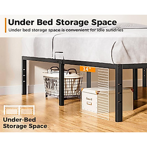 KKL Queen Bed Frame, 14 Inch Heavy Duty Steel Platform with Mattress Anti-Slip Rods, Bed Frame with Underneath Storage Space, No Box Spring Needed, Easy Assembly, Black