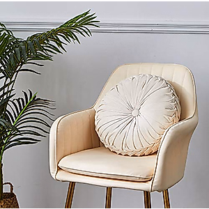 Cassiel Home Velvet Pintuck Round Pillow Cream Plush Pleated Throw Pillow Ivory for Living Room Bedroom Dining Room Floor Cushion Pillow 14.5 inches