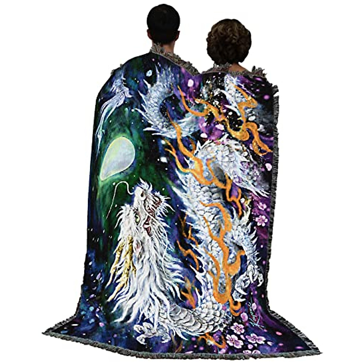 Pure Country Weavers White Dragon and The Moon Blanket by Kayomi Harai - Fantasy Gift Tapestry Throw Woven from Cotton - Made in The USA (72x54)